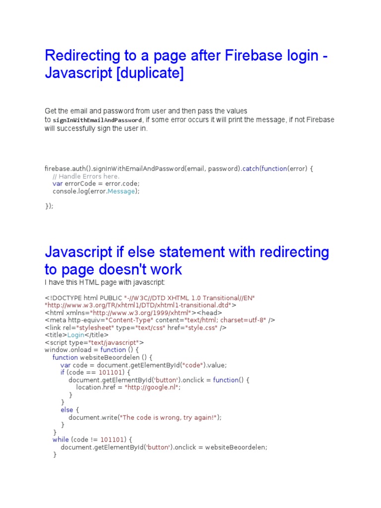 Redirecting To A Page After Firebase Login Pdf Java Script Information Technology Management 3635