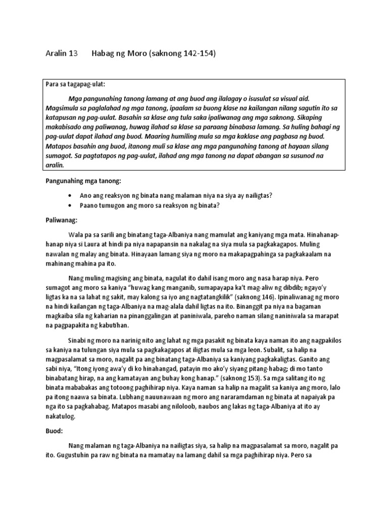 (Saknong 142-154) Aralin 13 Habag NG Moro | PDF