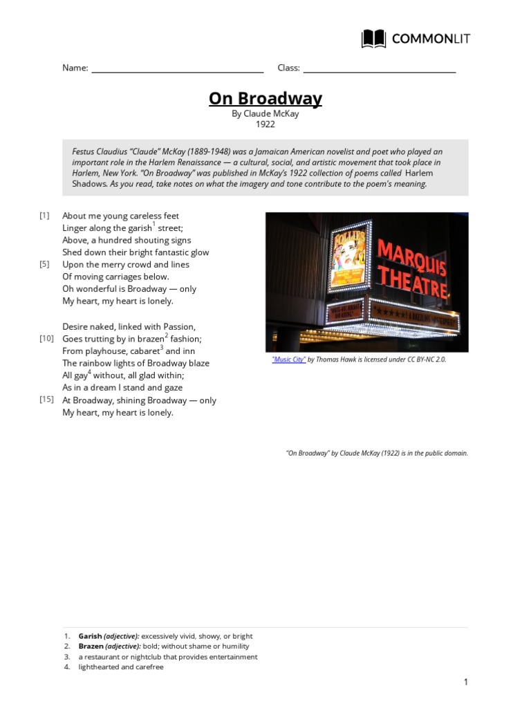 Claude McKay's "On Broadway" Analysis | PDF