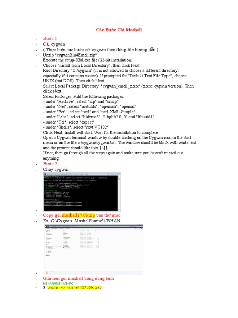 Các Bư C Cài Cygwin Moshell | PDF | Zip (File Format) | Computing Platforms