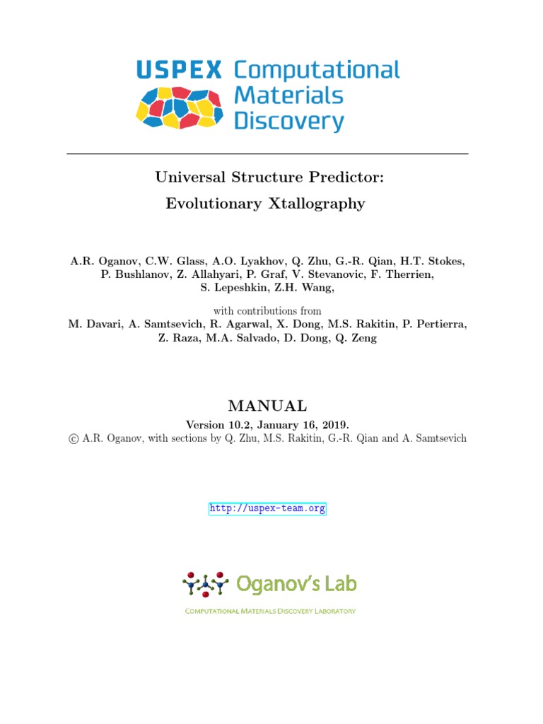 Uspex Manual English 10.2 | PDF | Parameter (Computer Programming) | Polymers