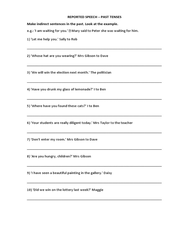 Past Tense Reported Speech Exercises | PDF