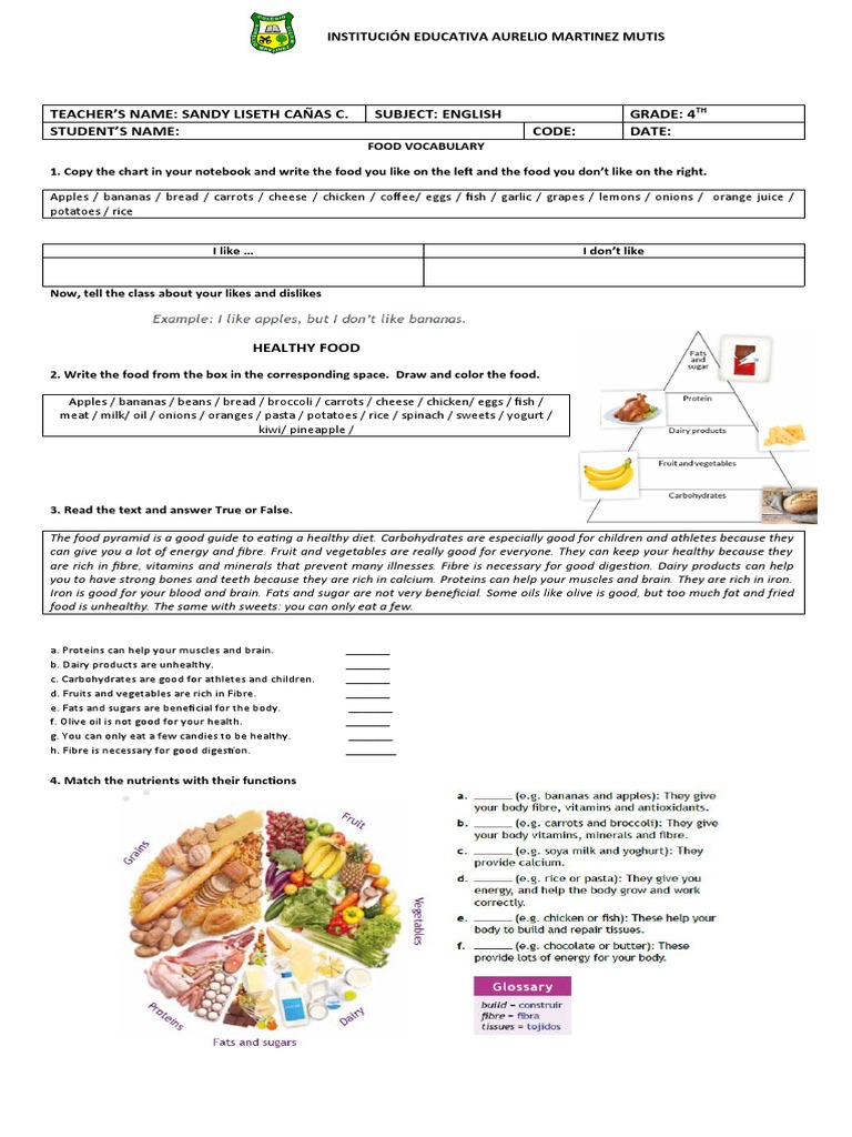Healthy Food and Nutrition Activities | PDF | Foods | Food And Drink