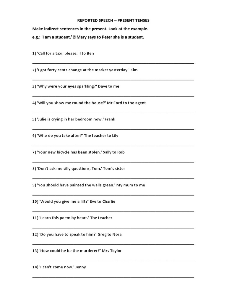 Reported Speech: Present Tense Exercises | PDF