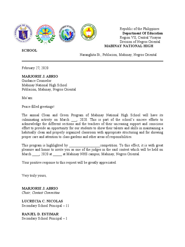 Invitation Letter For Judges. Clean and Green Program 2020 | PDF