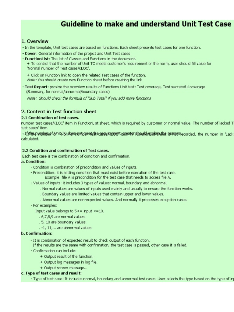 Template Unit Test Case PDF Subroutine Unit Testing