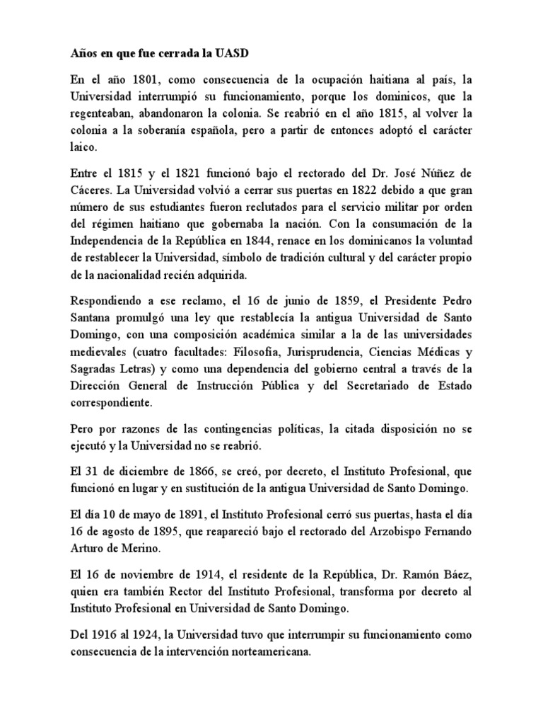 Cierres Históricos de la UASD | PDF