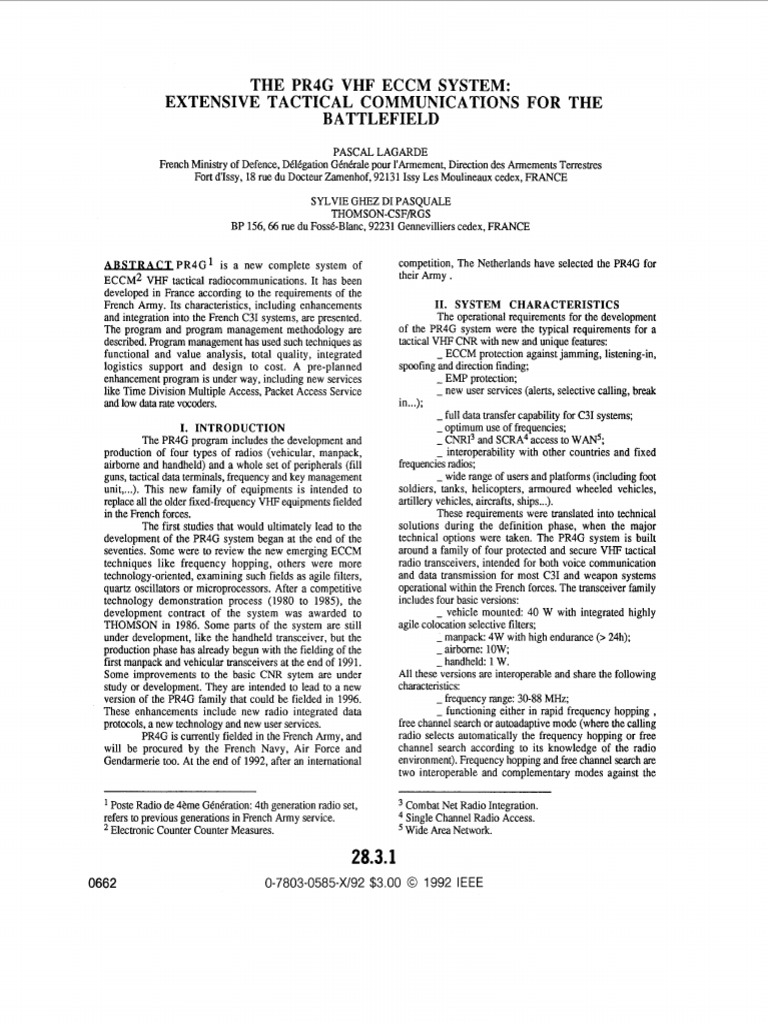 The PR4G VHF ECCM system extensive tactical communications for the ...