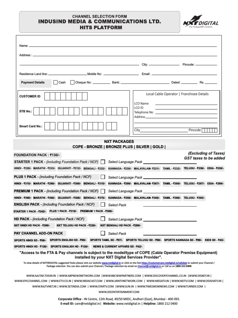 NXT Packages Channel Selection Form 02022019 PDF | PDF ...