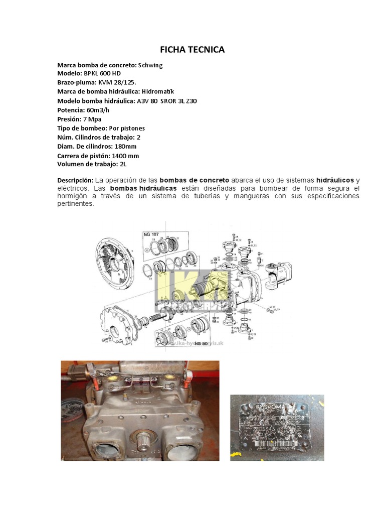 FICHA TECNICA Bomba Hidraulica | PDF