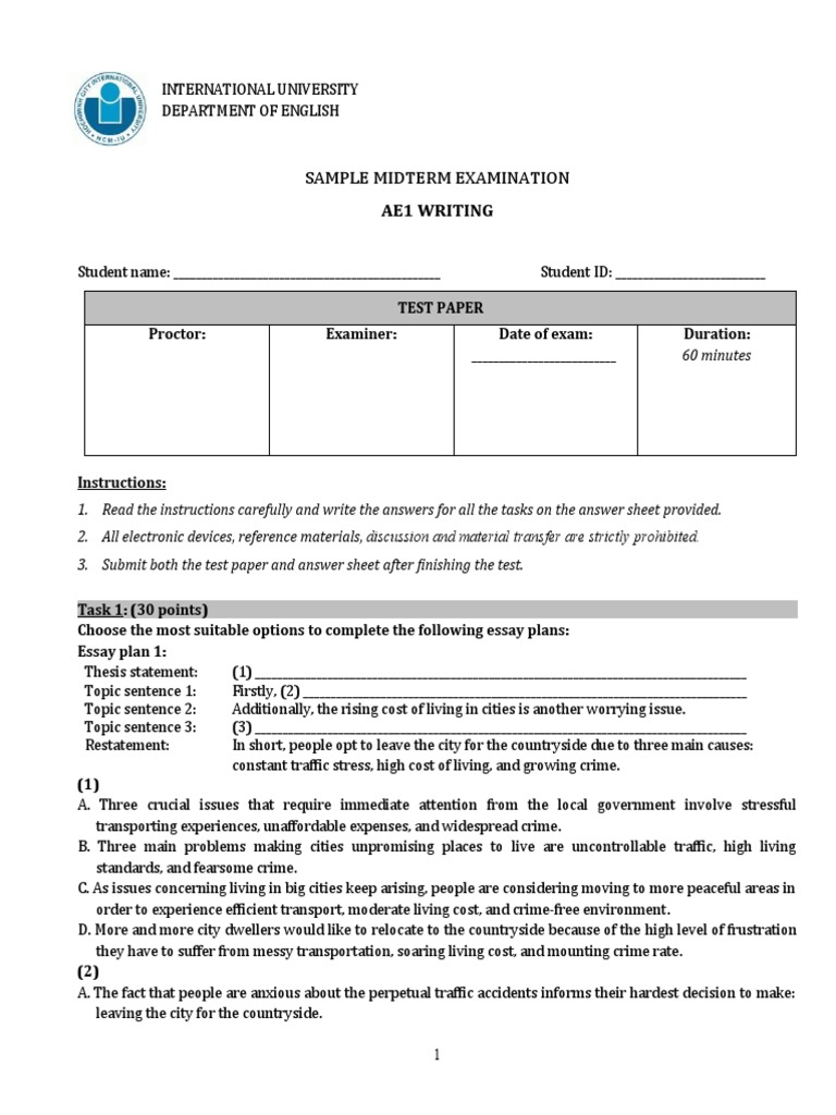Writing AE1 Midterm Sample Test | PDF | Test (Assessment) | Crime ...