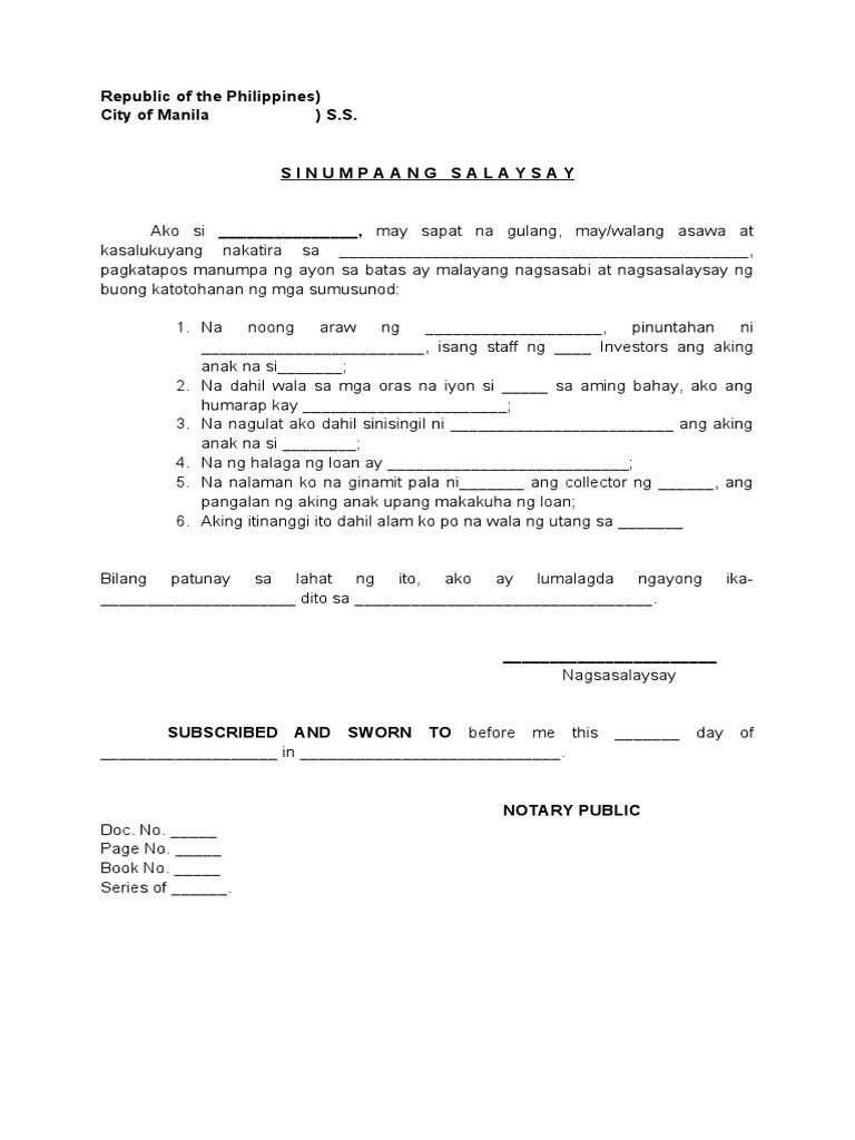 Halimbawa NG Sinumpaang Salaysay | PDF