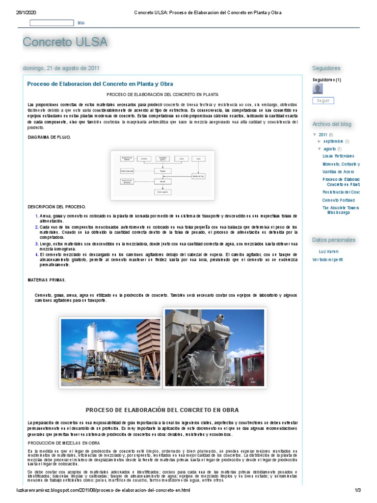 Concreto ULSA - Proceso de Elaboracion Del Concreto en Planta y Obra PDF | Descargar gratis PDF ...