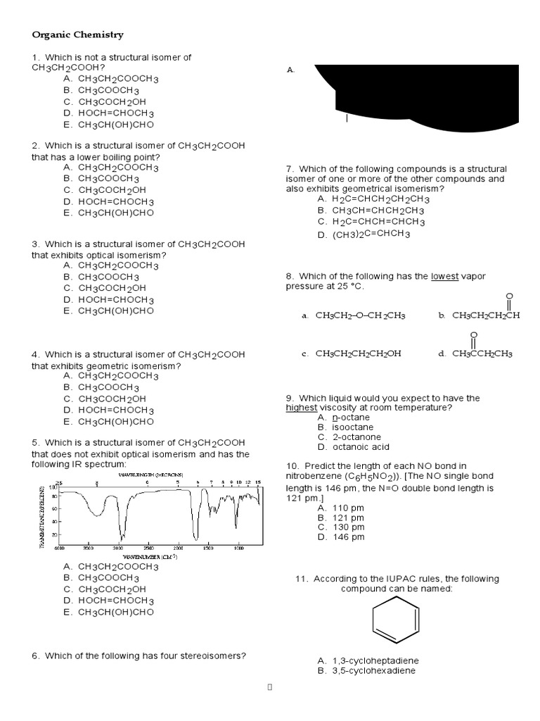 Organic Chemistry Multiple Choice exam | Alcohol | Aldehyde