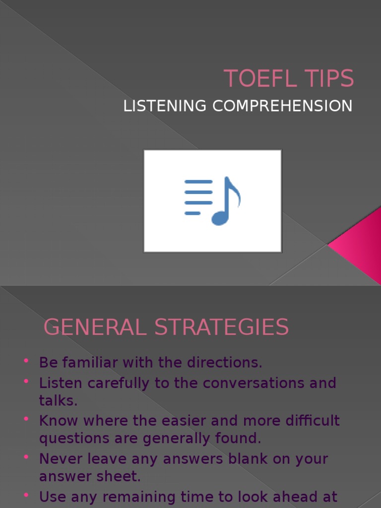 TOEFL Listening Strategies and Tips | PDF | Question | Conversation