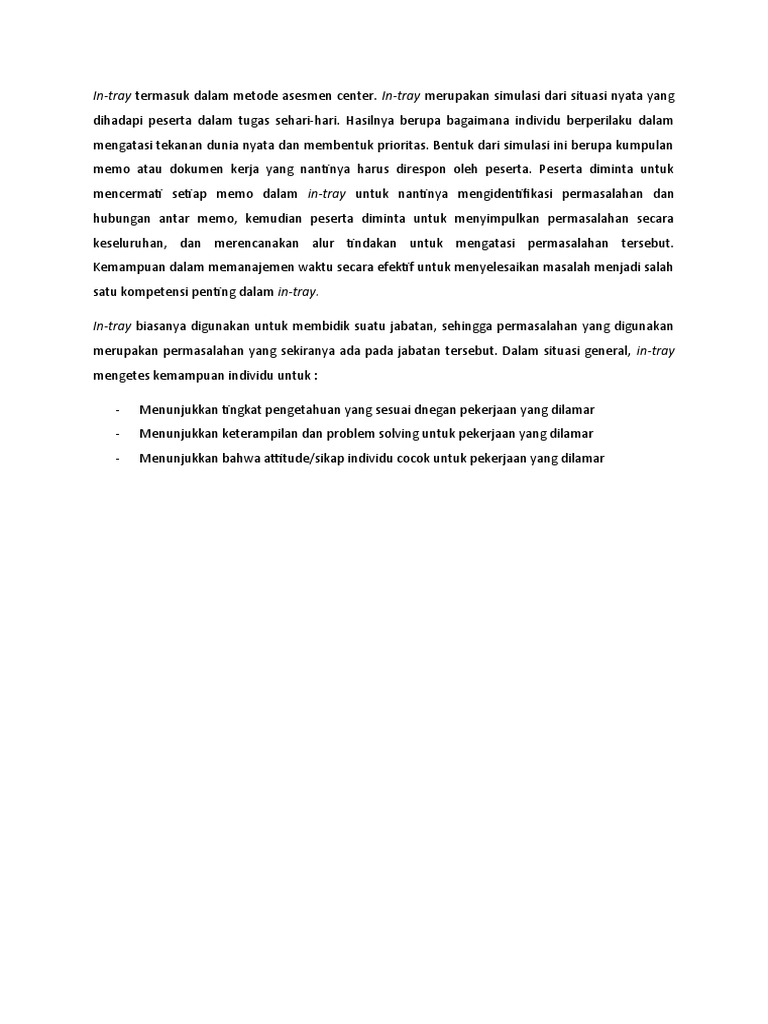 Pengertian dan Contoh In-Tray Assessment | PDF