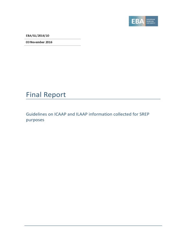 Final Report On Guidelines On ICAAP ILAAP (EBA-GL-2016-10) | PDF | Risk ...