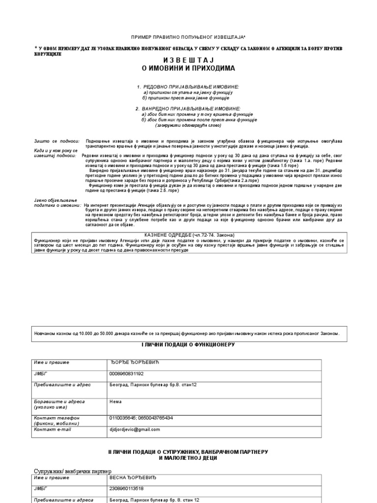 Pravilno Popunjen Obrazac U Skladu Sa Zakonom | PDF