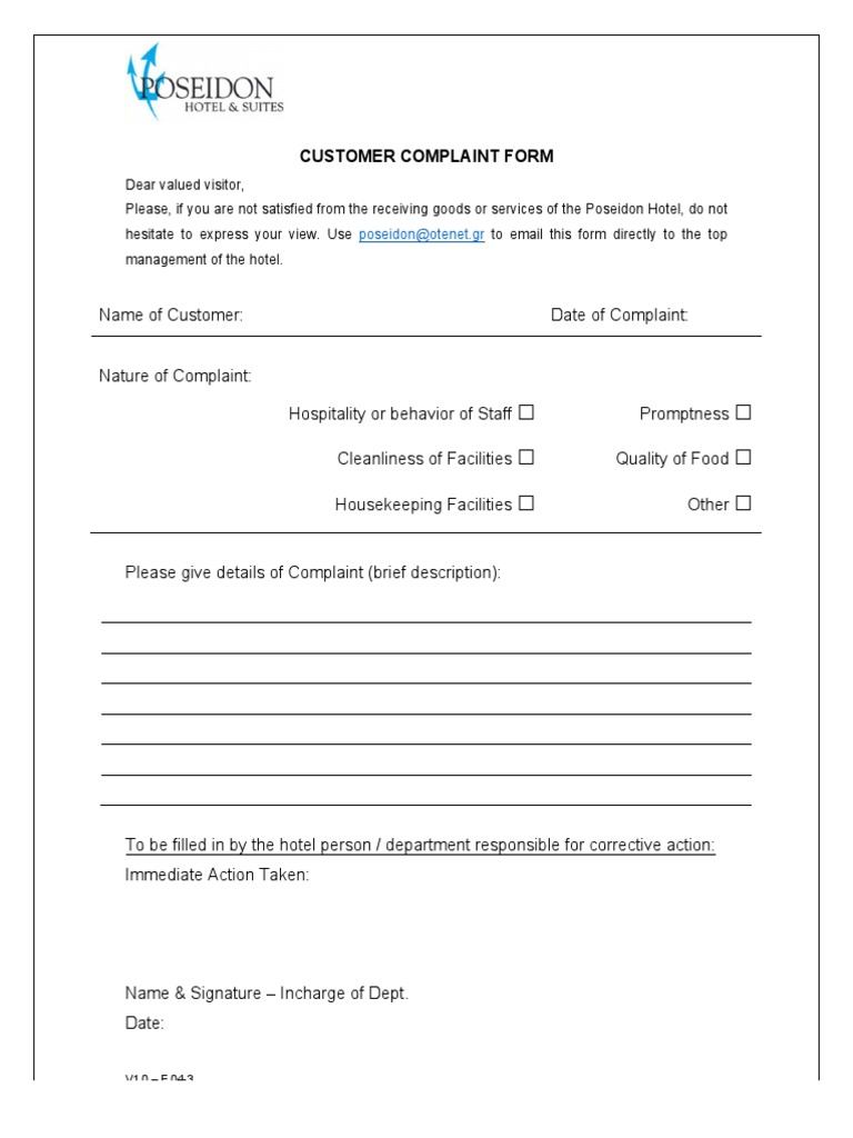 Customer Complaints Form