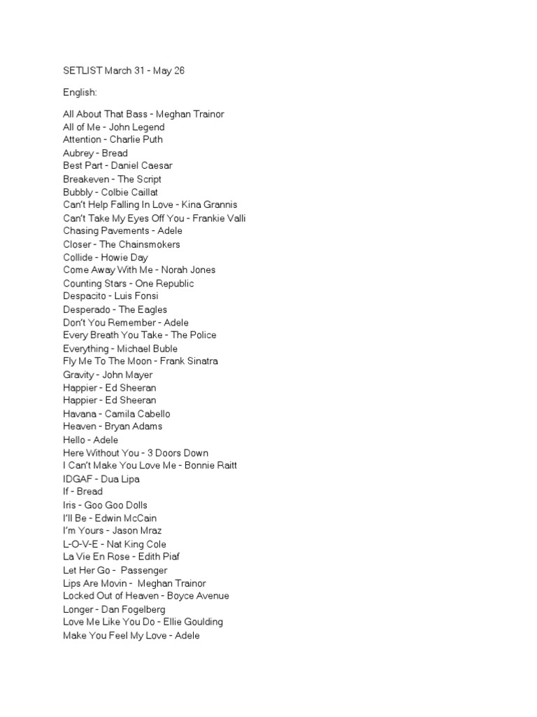 Setlist | PDF | Pop Music | Musicians