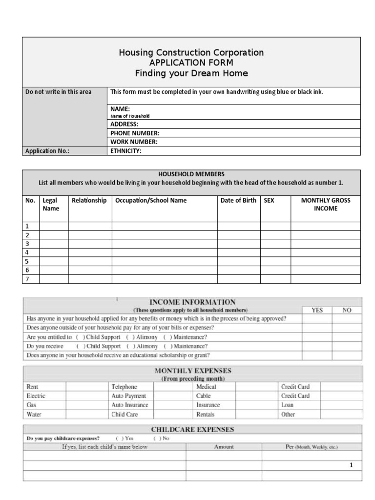 Housing Construction Corporation Forms | PDF