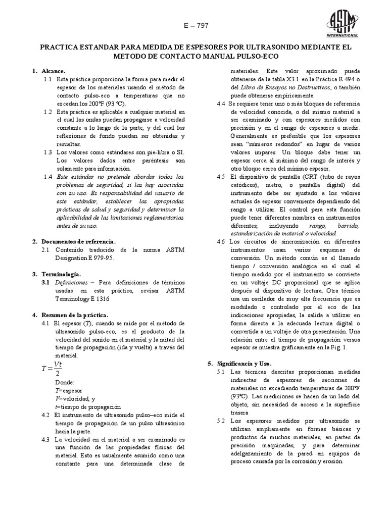 Astm e 797 Metodo de Ut Contacto Manual Pulso | PDF | Medición ...