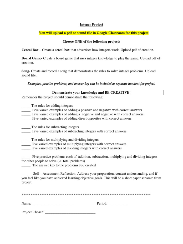Integer Project Pdf