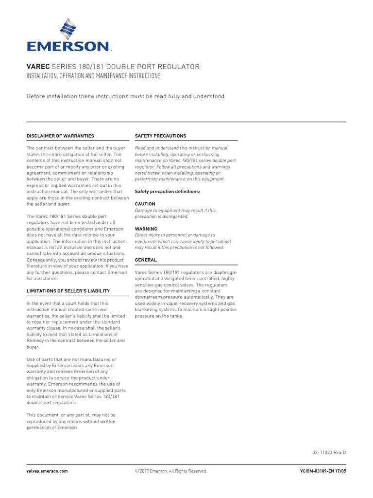 Manual Varec Series 180 181 Double Port Regulator Varec en en 5197388 ...