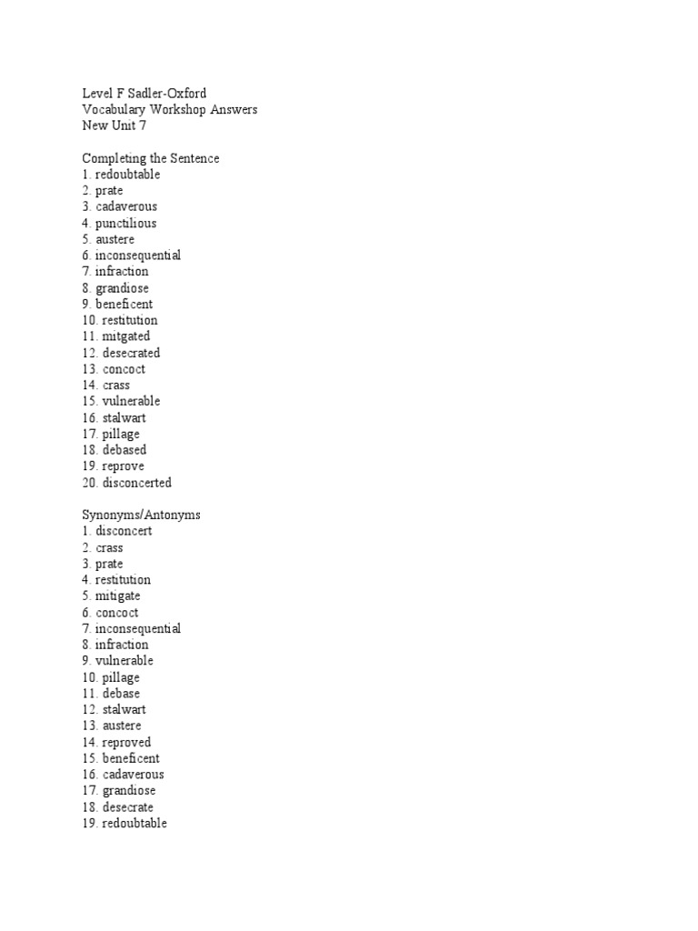 Vocab Level F