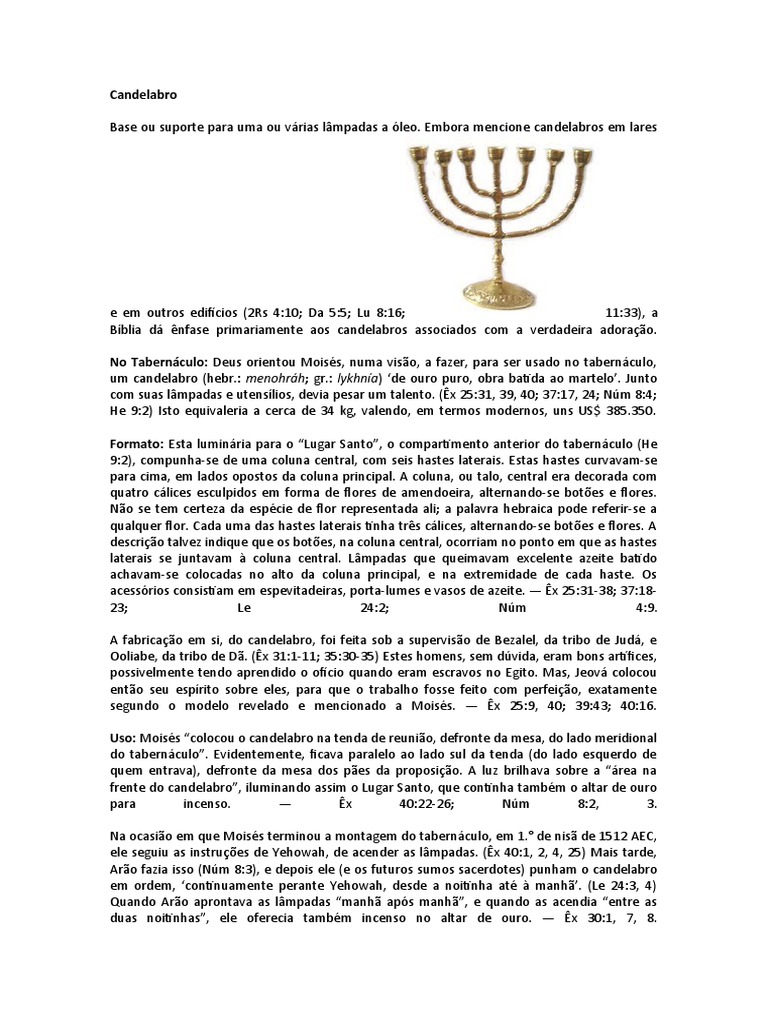 O Candelabro do Tabernáculo e dos Templos | PDF | Josefo | Jesus