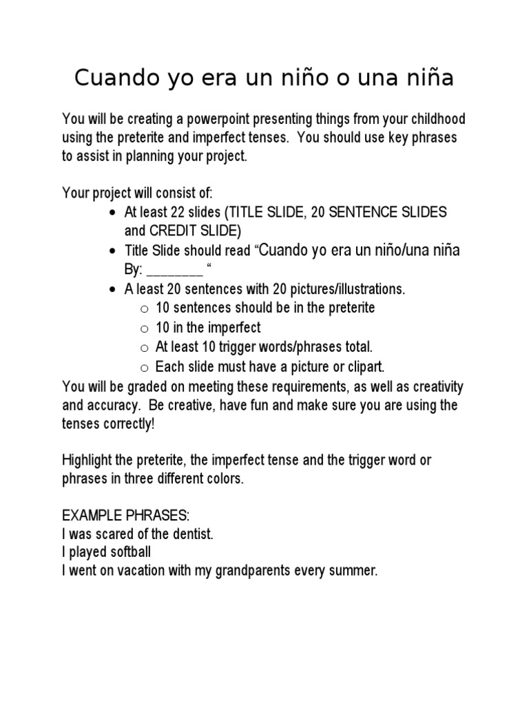 Childhood Project: Preterite vs. Imperfect | PDF