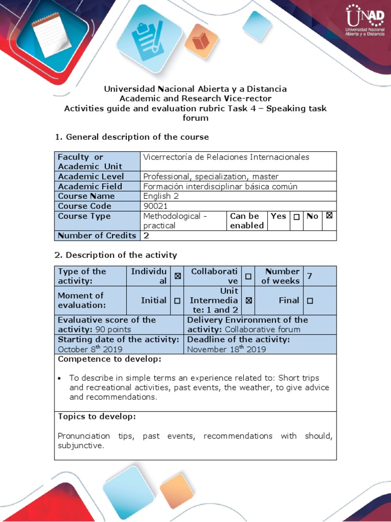 Activities Guide and Evaluation Rubric Task 4 - Speaking Task Forum | PDF | Science | Ciencia y ...