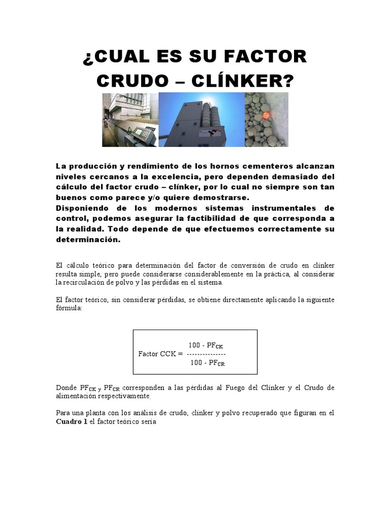 Cual Es Su Factor Crudo Clinker | PDF | Polvo | Calor