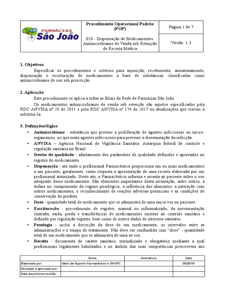 POP_010__Dispensacao_de_Antimicrobianos_(_v1.3).odt | Farmacêutico ...