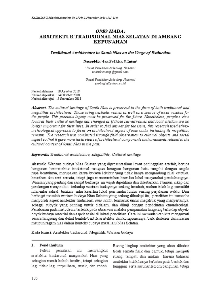 OMO HADA Arsitektur Tradisional Nias Selatan Diamb PDF | PDF