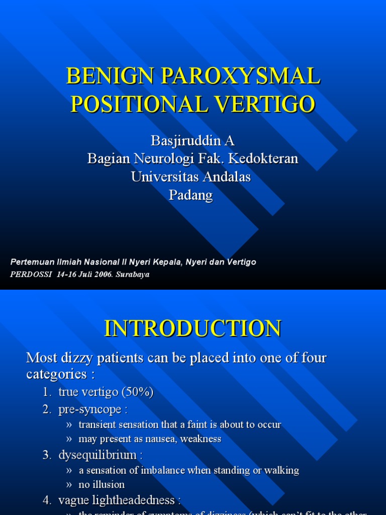 Benign Paroxysmal Positional Vertigo | PDF | Vertigo | Medical Specialties