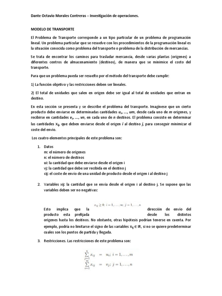 Método de Transporte | PDF | Transporte | Análisis matemático
