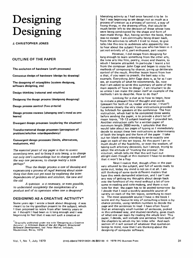 JONES - 1979 - Designing Designing PDF | PDF | Consciousness | Design