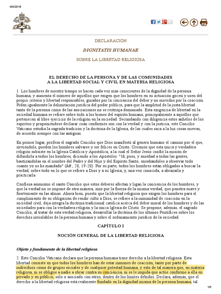 Dignitatis Humanae | PDF | Libertad de religión | Libertad
