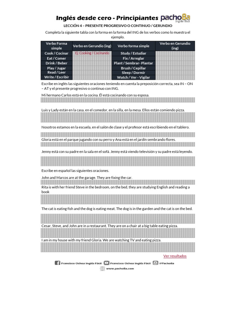 Lección 4 - Presente Progresivo o Continuo - Gerundio PDF | PDF ...