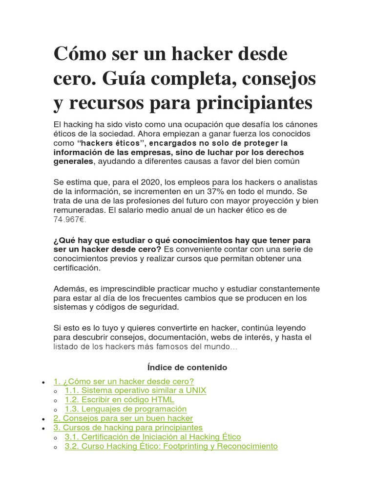 Cómo Ser Un Hacker Desde Cero | PDF | Hacker de seguridad | La ...