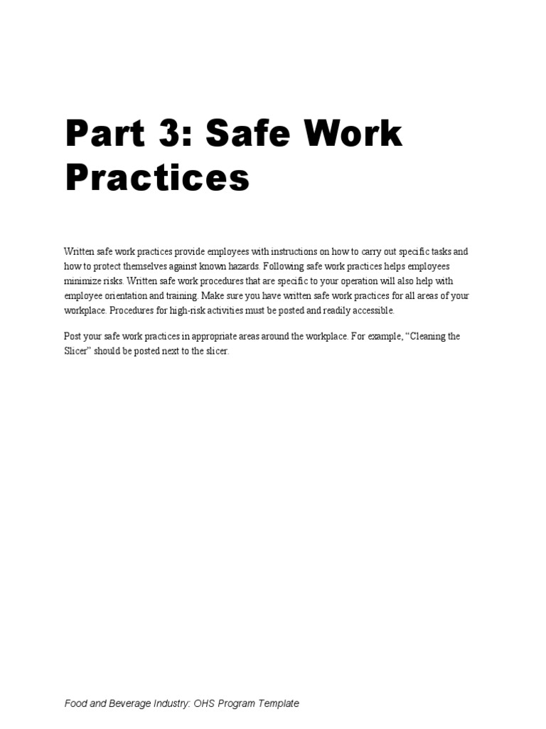 go2HR OHS Food Beverage Safety Template Safe Work Procedures | PDF ...