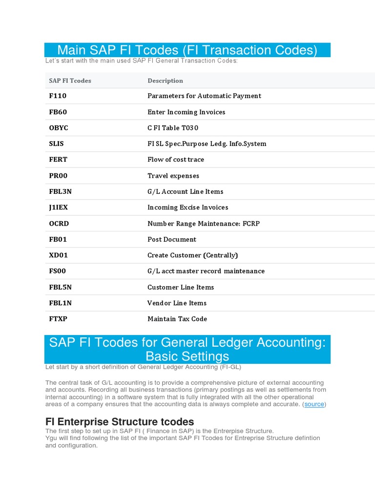 Sap Fico Tcode List | PDF | Debits And Credits | Invoice