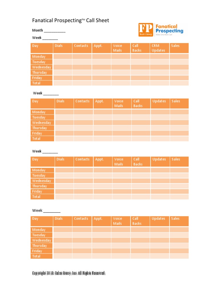 FP Fanatical Prospecting Call Sheet PDF | Download Free PDF | Business