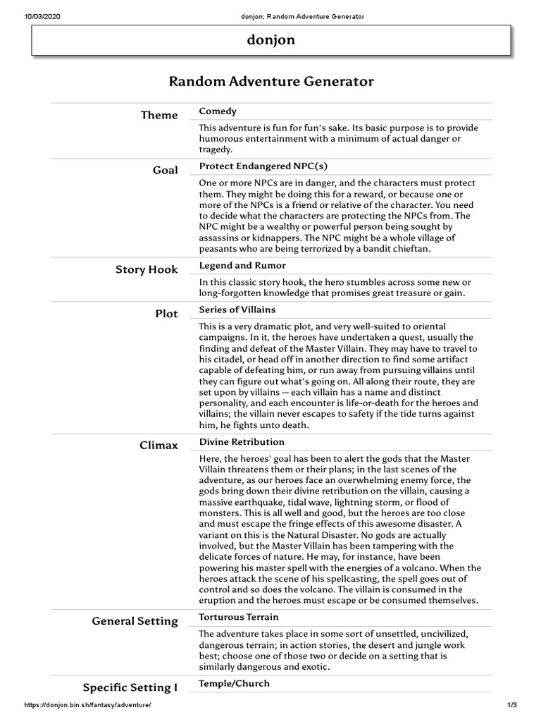 Donjon Random Adventure Generator | PDF | Hero | Natural Disasters
