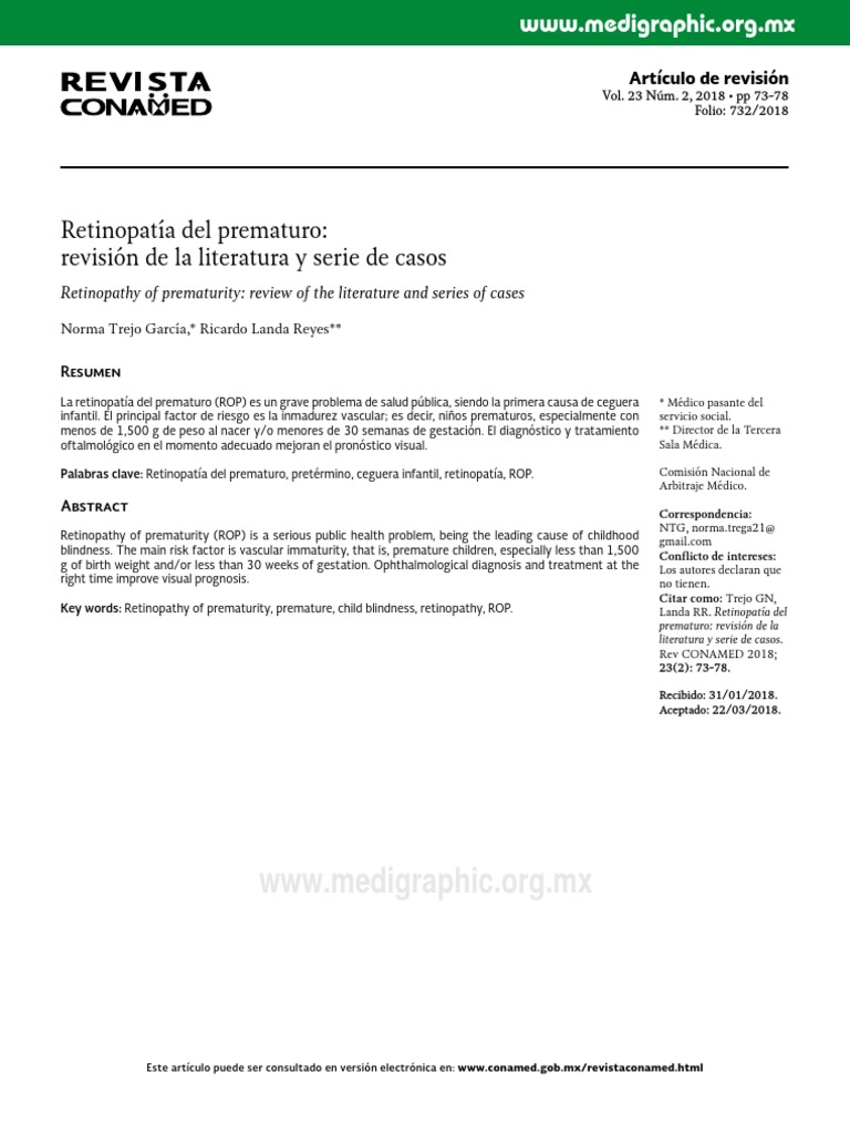 Trejo, Norma - Retinopatía Del Prematuro. Revisión de La Literatura y ...