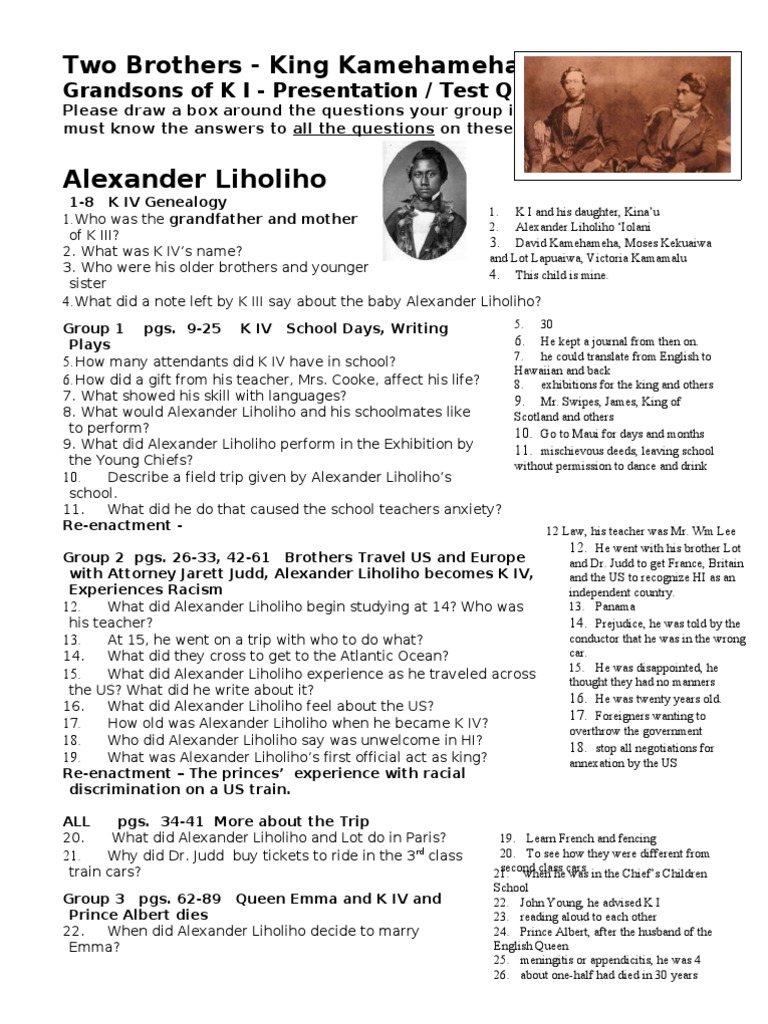 Kamehameha IV and V Group Questions With Answers | PDF | Hawaii