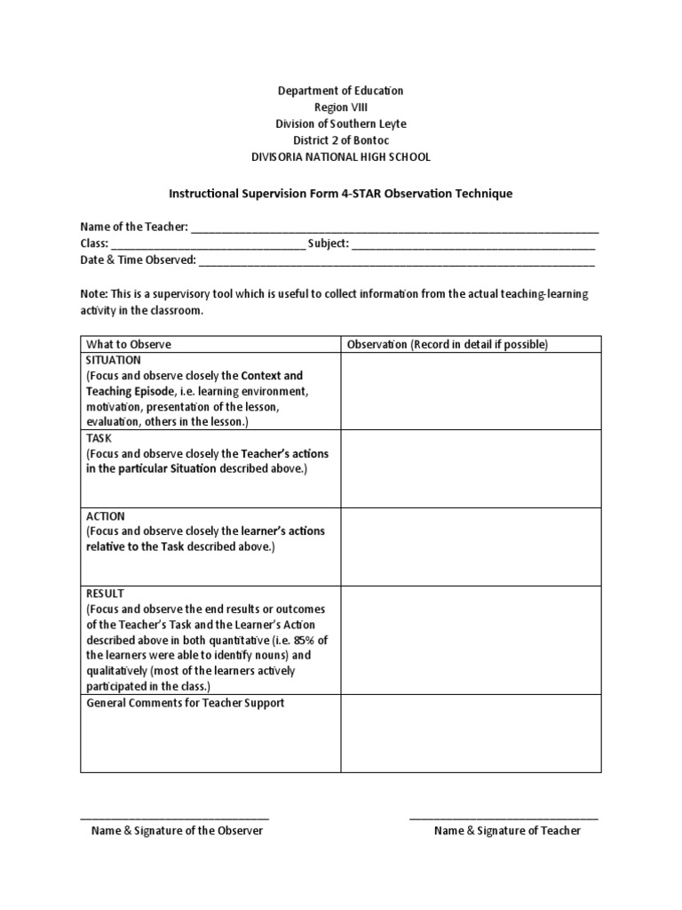 STAR Observation Form | PDF