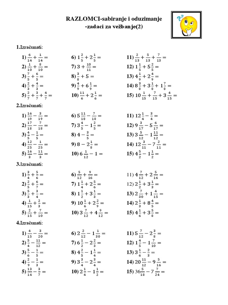 5razr Sabiranje I Oduzimanje Razlomaka Februar 2016 | PDF