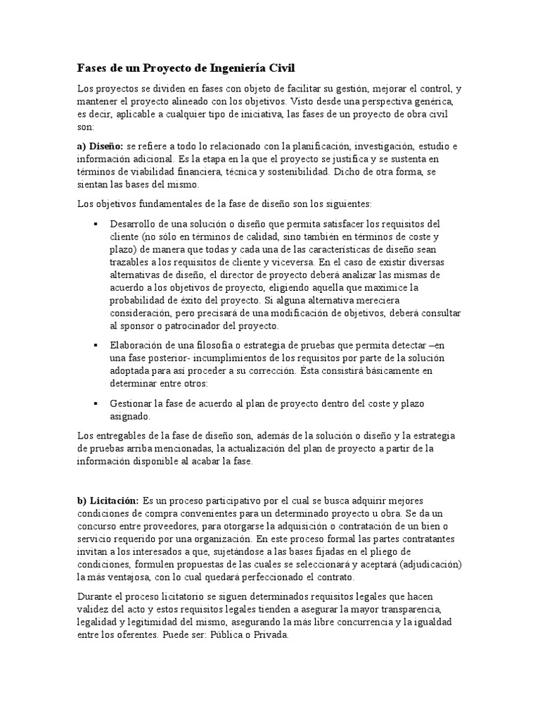 Fases Clave en Proyectos Civiles | PDF | Diseño | Ingeniero civil